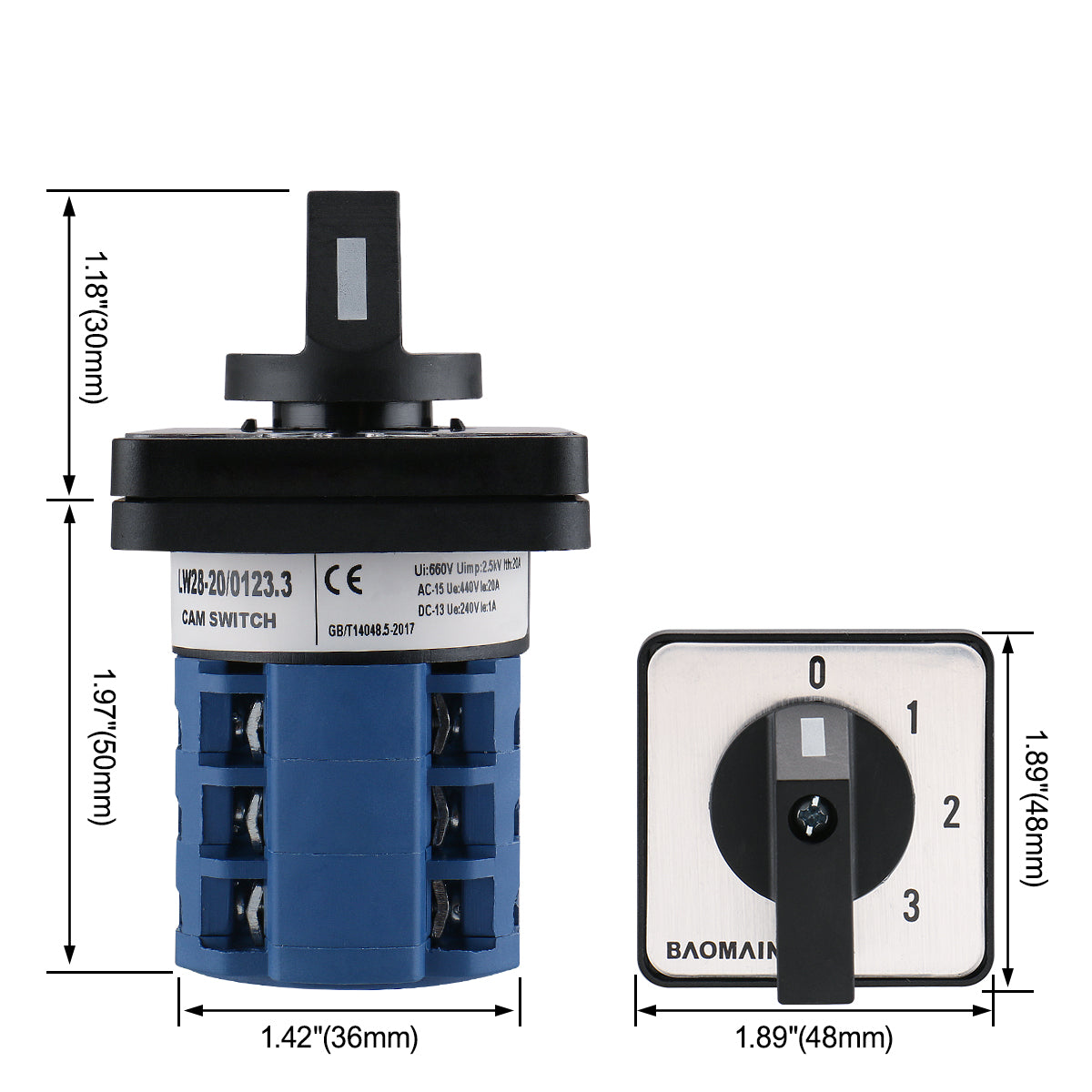 Baomain Rotary Cam Changeover Switch 660V 20A 12 Terminals 4 Positions – BAOMAIN