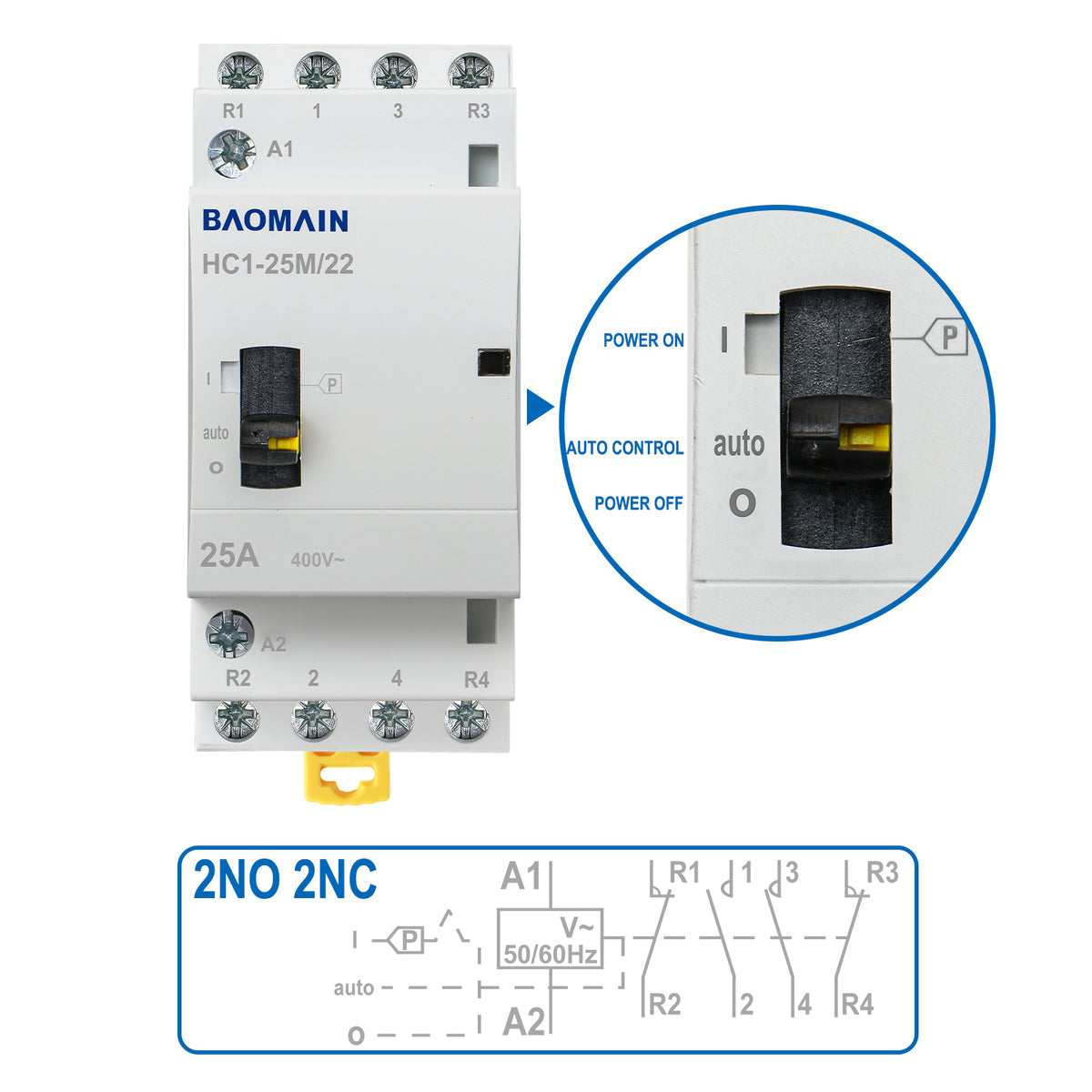 Manual Household AC Contactor HC1-25M 24V/110V/220VAC 25A 4 Pole 50 ...