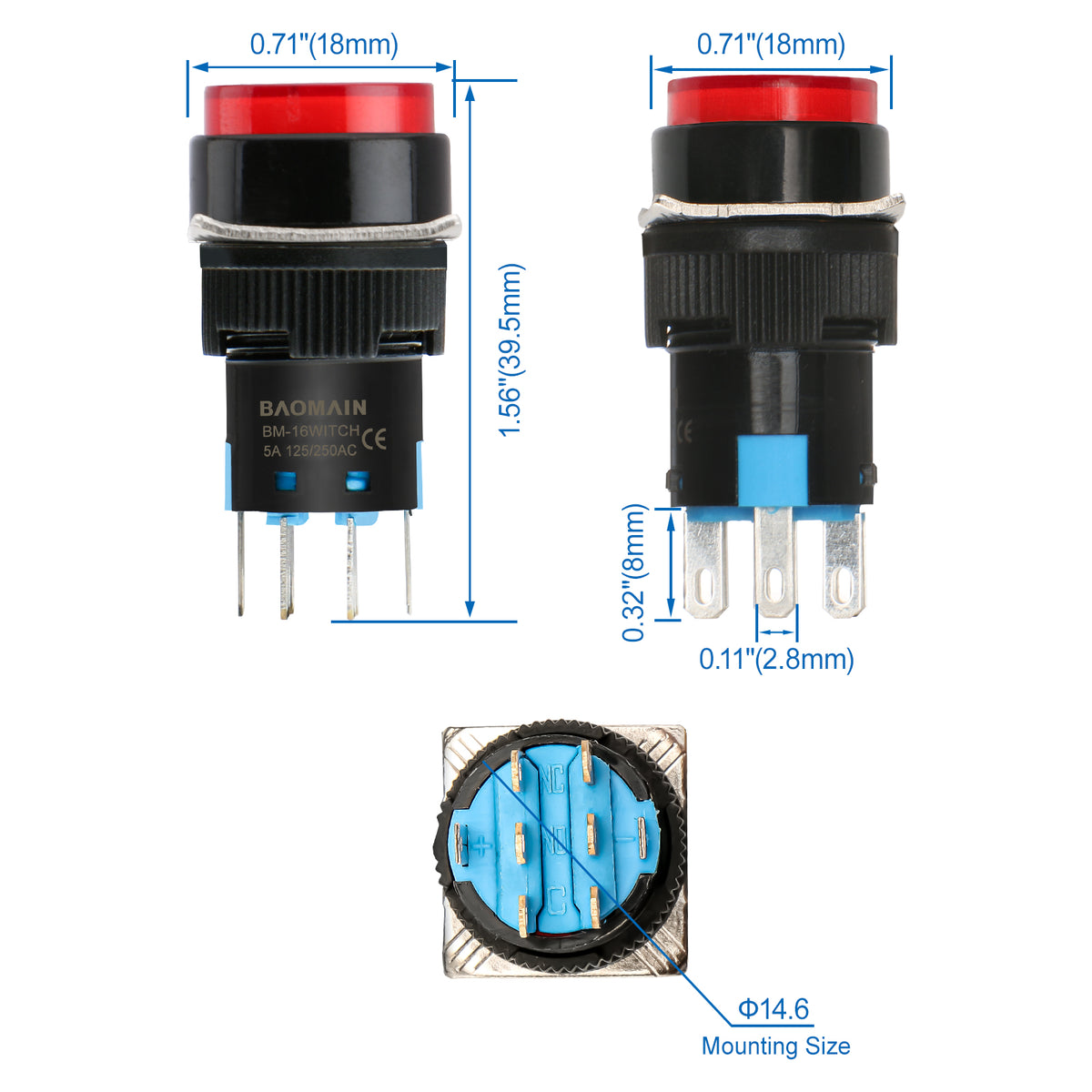 Baomain 16mm round Latching Push Button Switch 2no2nc – BAOMAIN