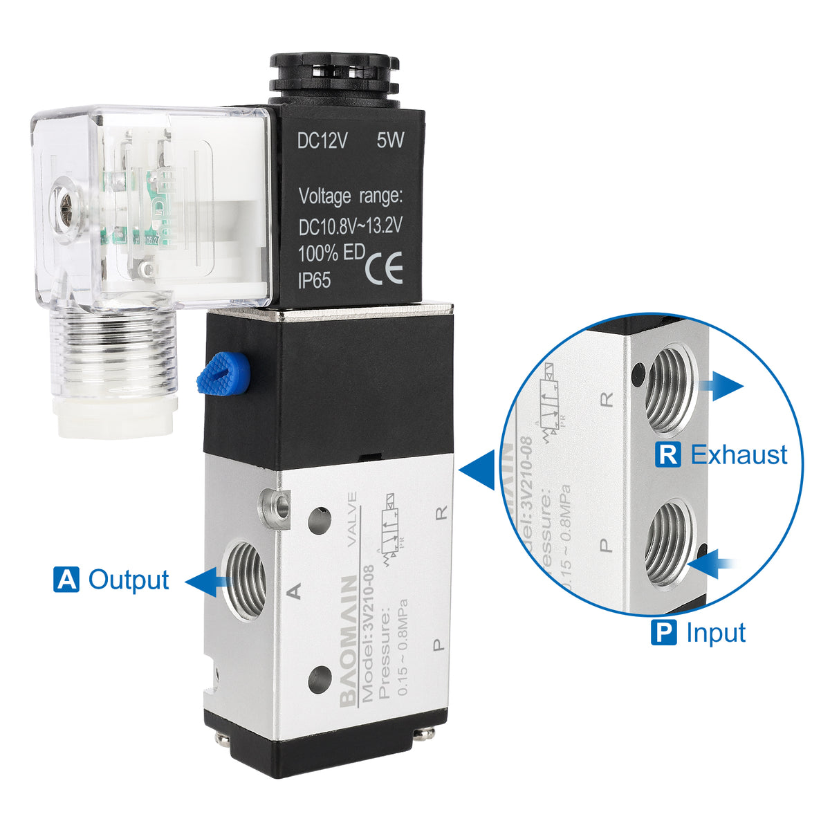 Baomain 4 Space Pneumatic Solenoid Valve 3V210-08, Normally Open type ...