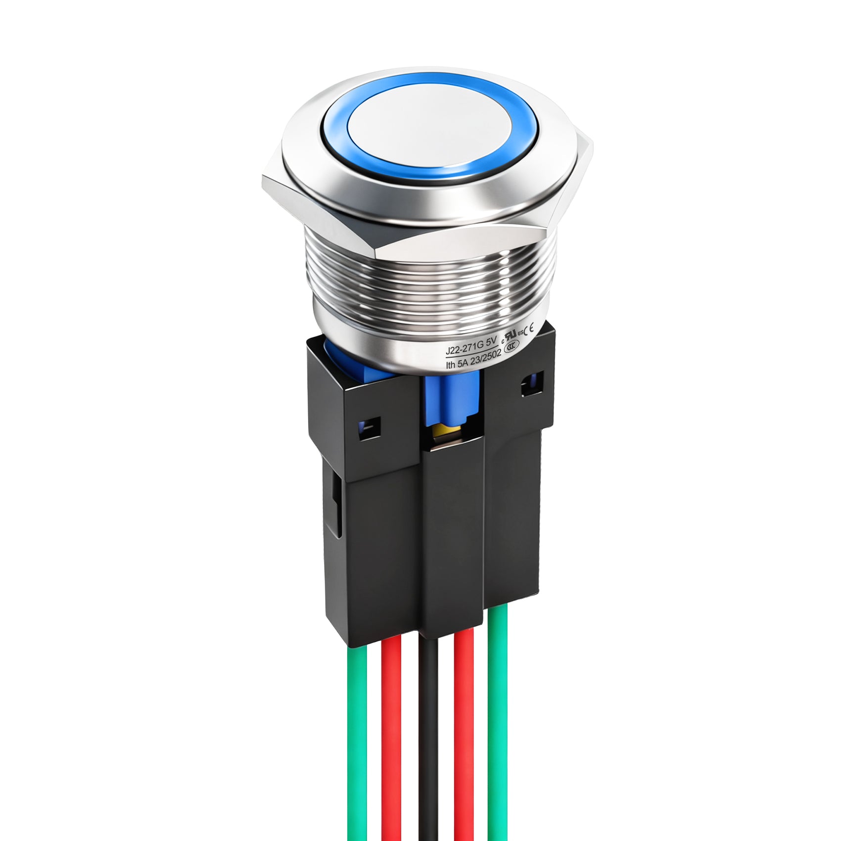 7/8‘’ Momentary Metal Push Button Switch with Pigtail AC/DC 12V ...