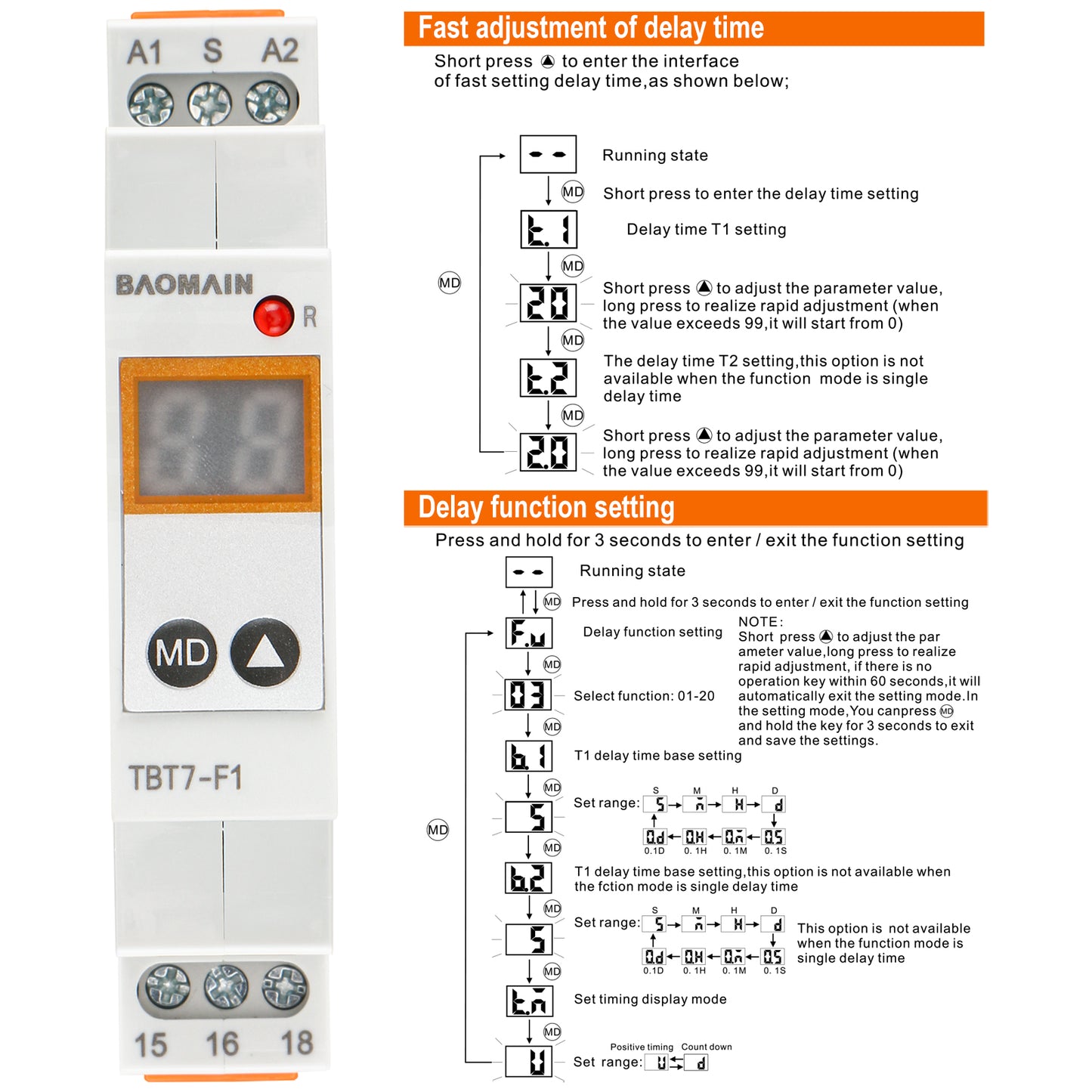 Digital Multi-Function Time Relay, 16A/250V 20-Delay Modes 0.1s~99d ...