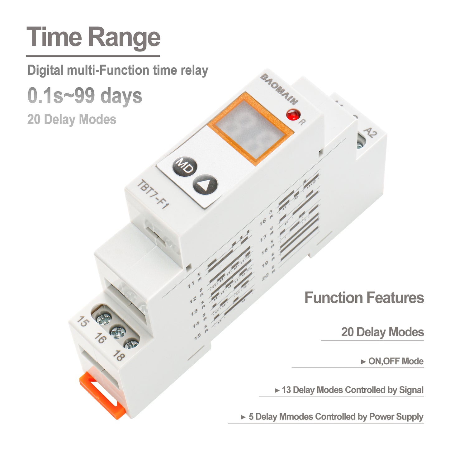Digital Multi-Function Time Relay, 16A/250V 20-Delay Modes 0.1s~99d ...