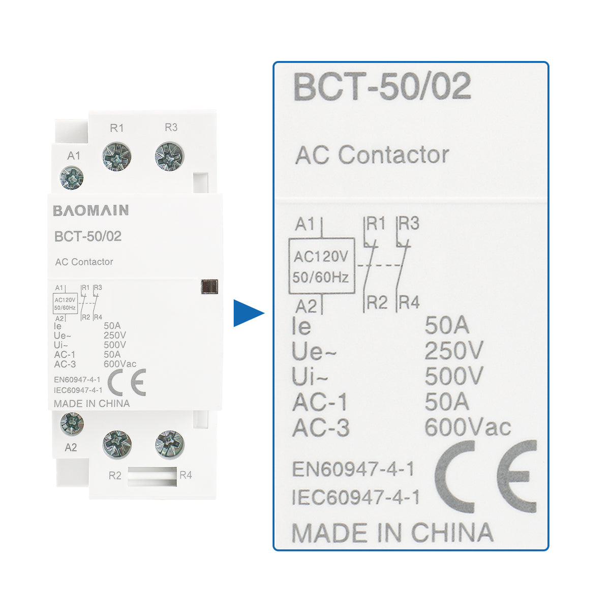 Household Contactor 2 Pole 110V/220V Coil 50A Universal Circuit Control ...