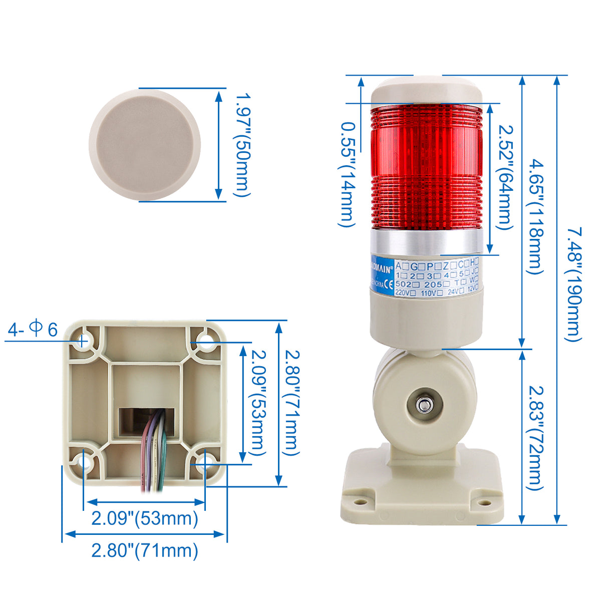 Baomain Led Signal Tower Stack Lights LXY-502-T with Rotatable Base ...