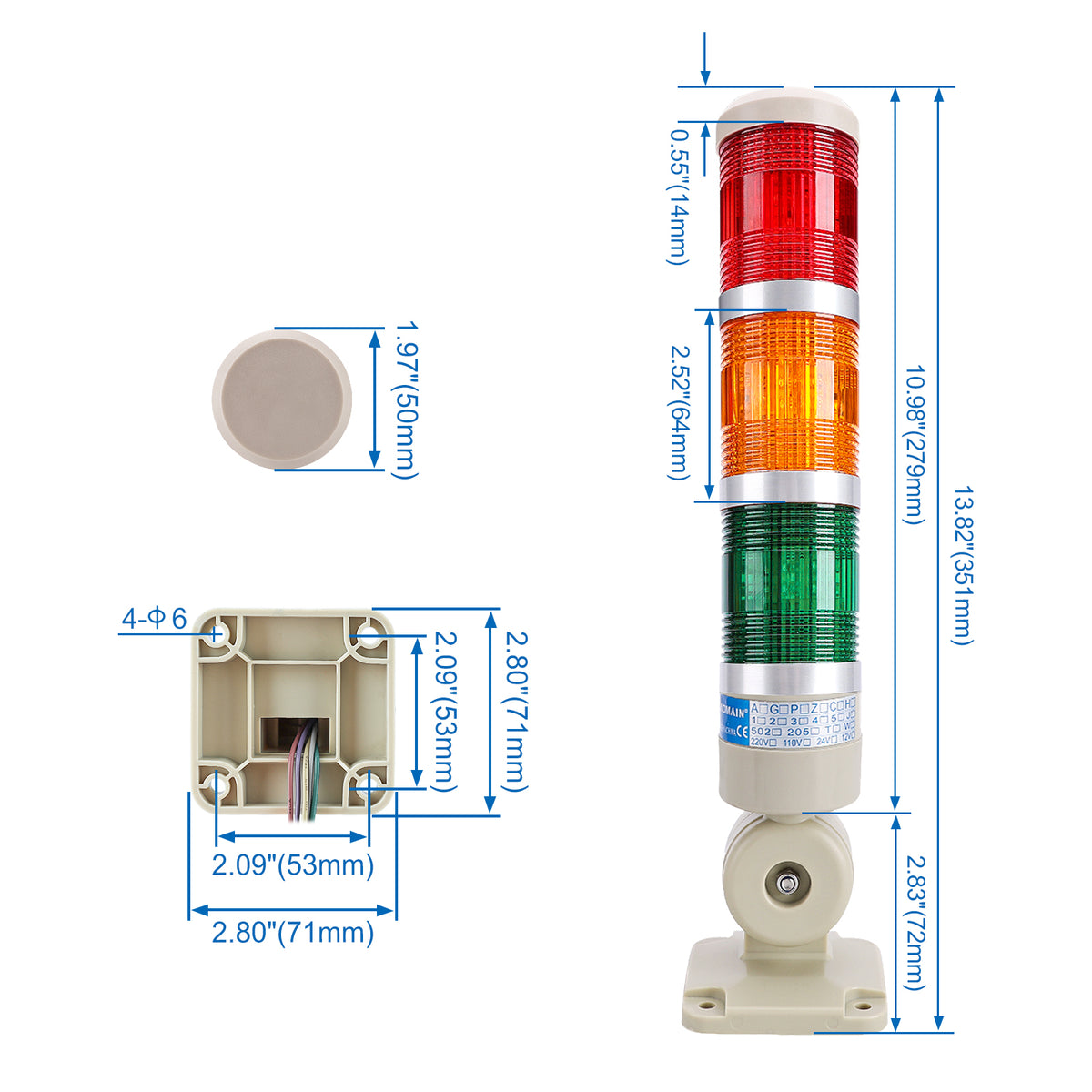 Baomain LED Signal Tower Stack Lights LXY-502-T3-Layer Continuous – BAOMAIN