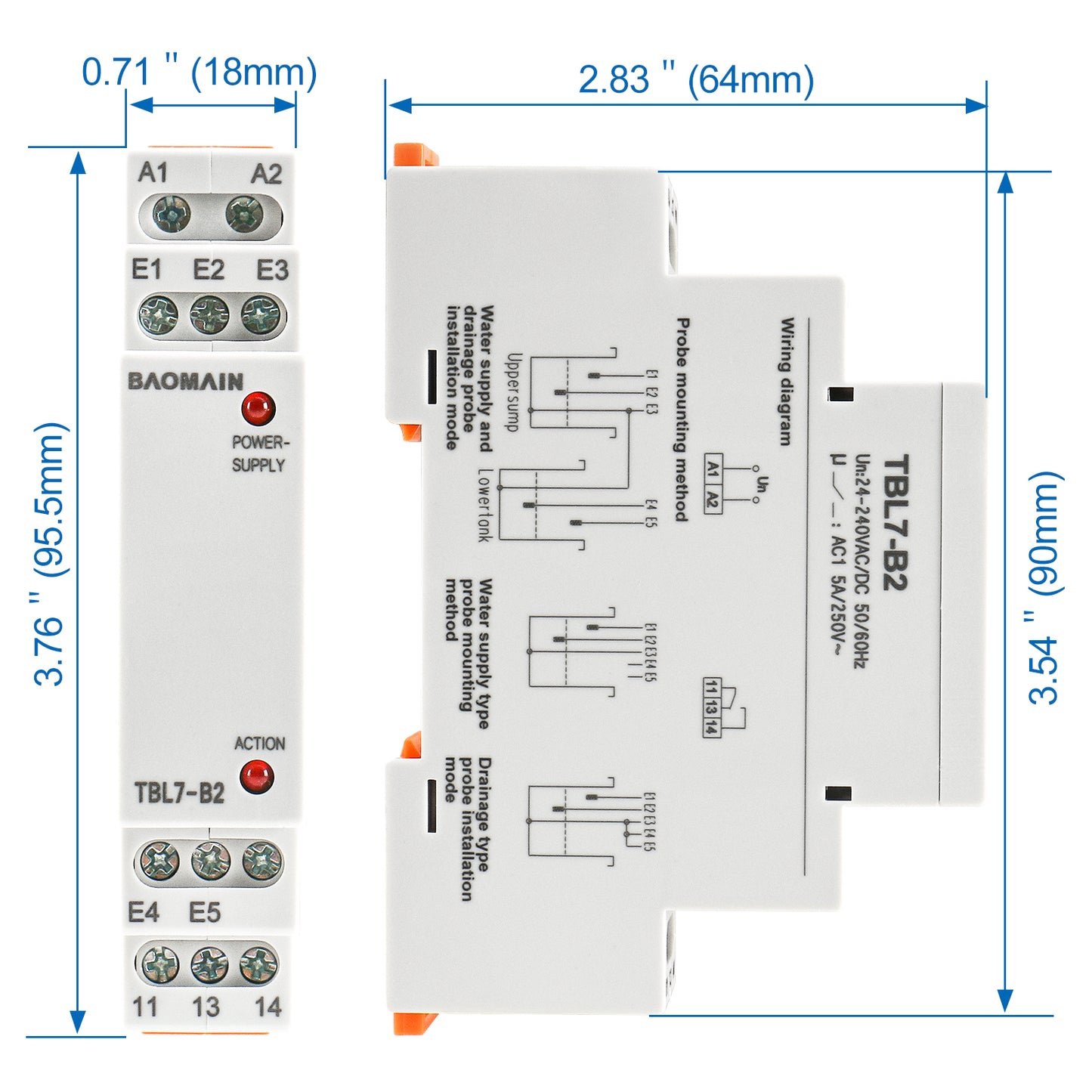 Liquid Timer Control Relay, 5A AC/DC24-240V 1 SPDT, DIN Rail Mounting ...