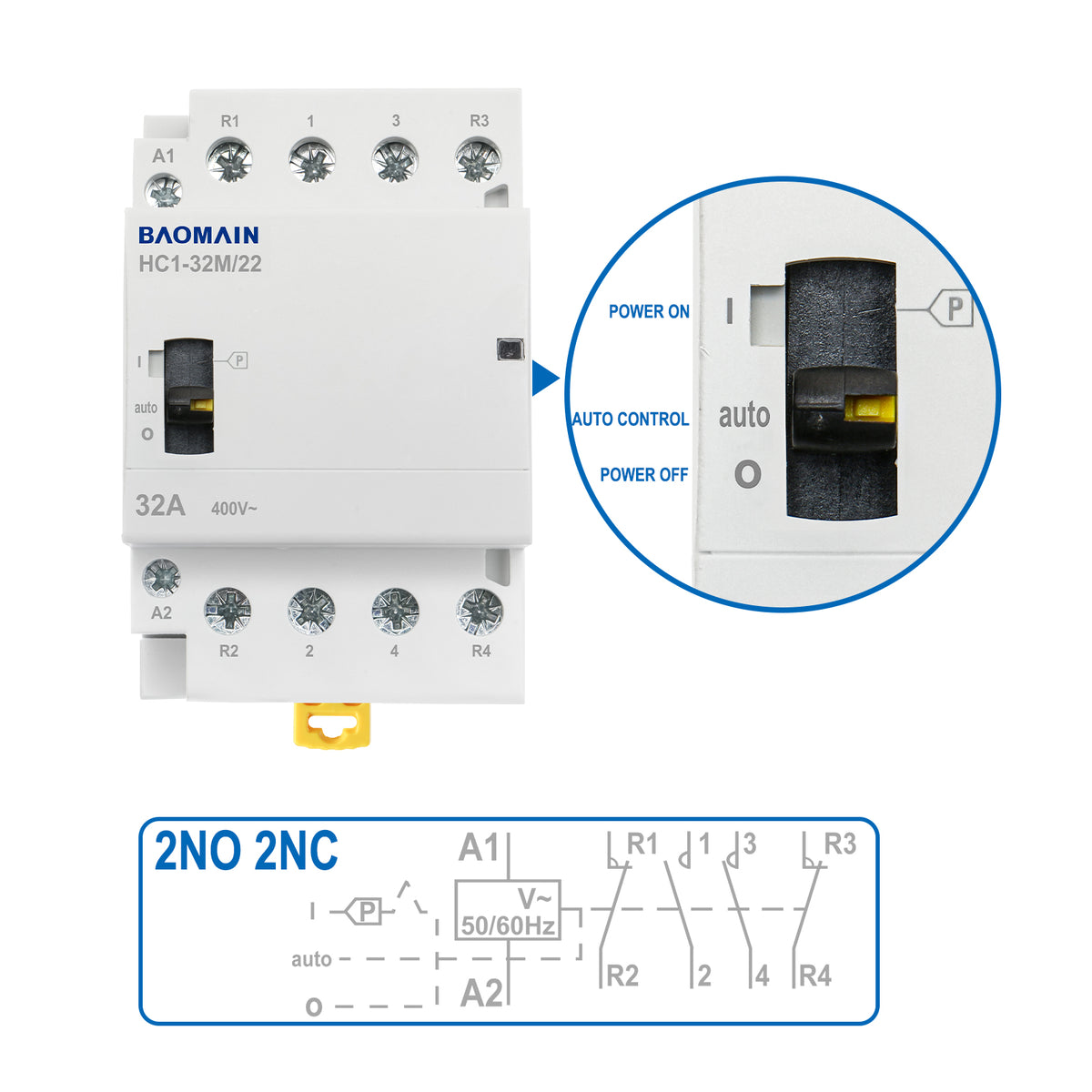 Manual Household AC Contactor HC1-32M 24V/110V/220VAC 32A 4 Pole 50 ...