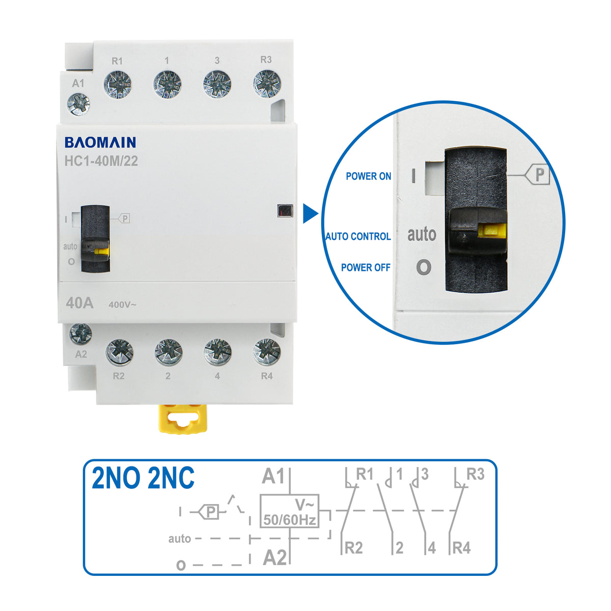 Manual Household AC Contactor HC1-40M 24V/110V/220VAC 40A 4 Pole 50 ...