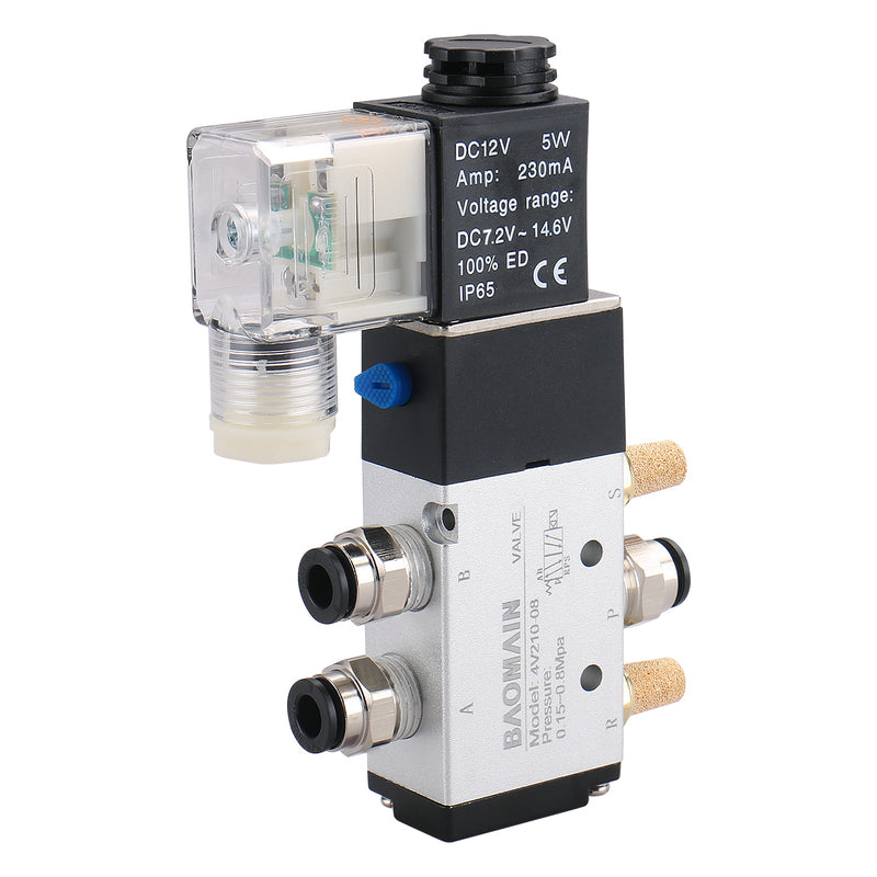 Baomain Pneumatic Solenoid Valve with 3 Fitting and 2 Mufflers 4V210-08 12V/24V/110V/220V 2 ...