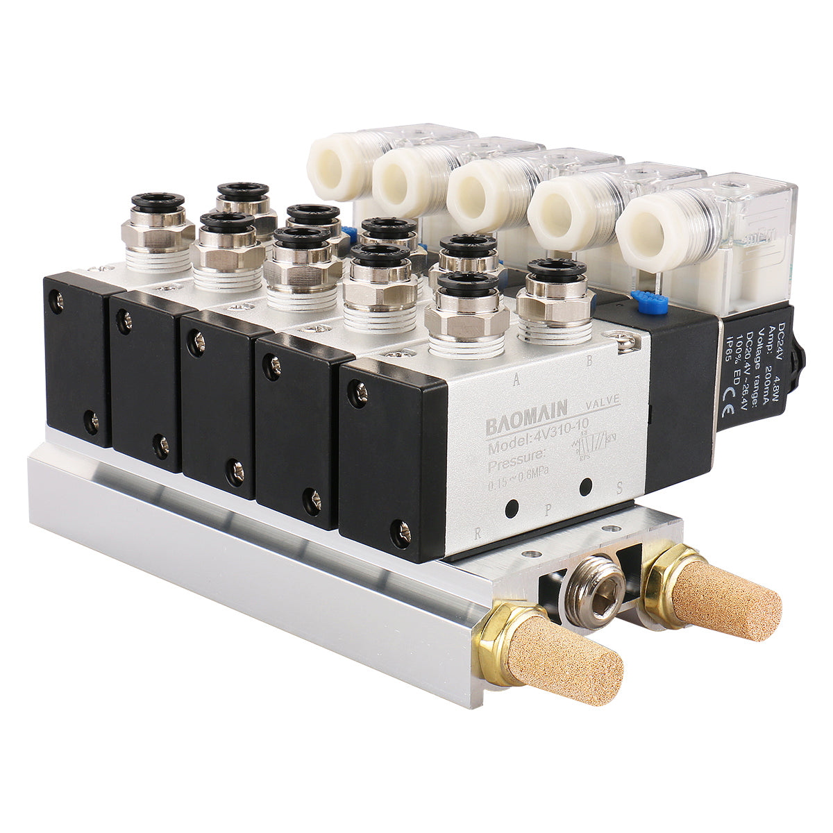 5 Space Solenoid Valve PT 3/8" 2 Position 5 way Base Muffler Quick ...