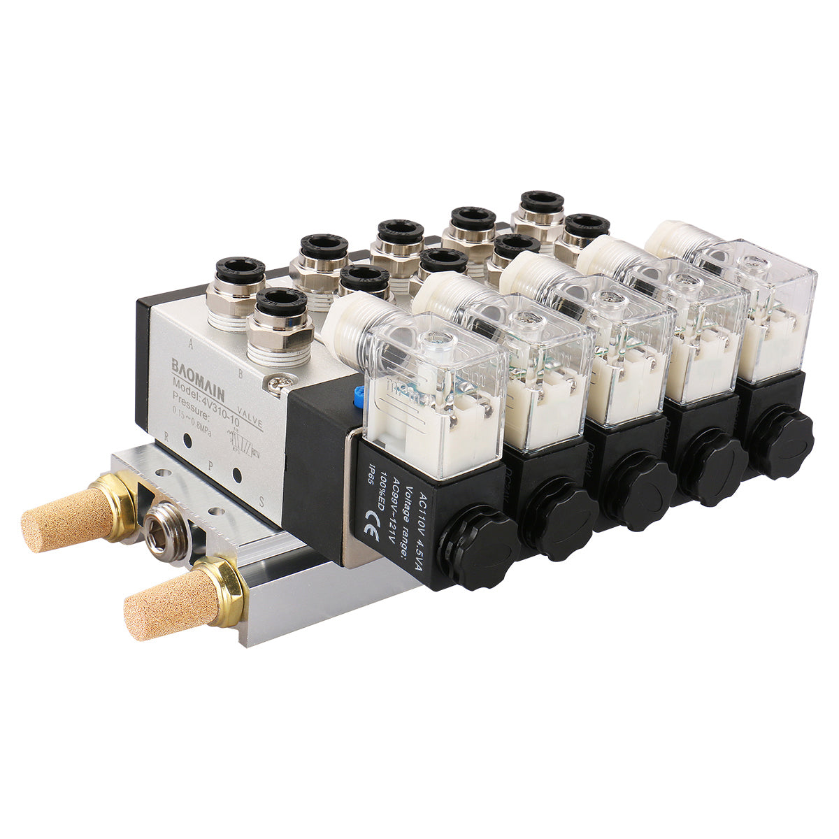 5 Space Solenoid Valve PT 3/8" 2 Position 5 way Base Muffler Quick ...