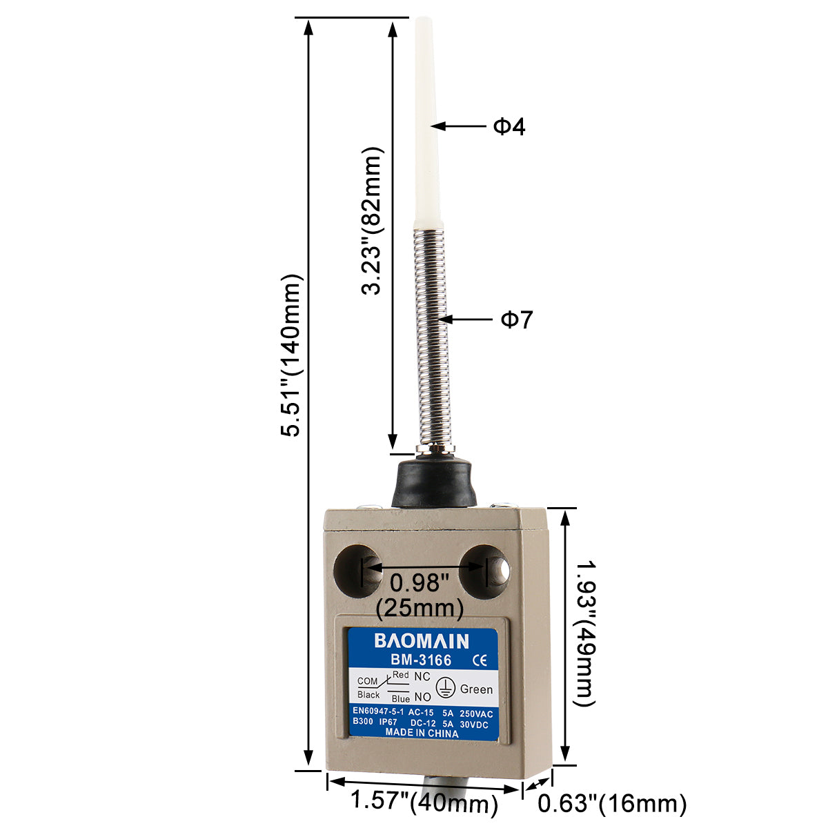 Limit Switch Coil Spring Plunger Momentary SPDT 1NO 1NC IP67 Waterproof ...