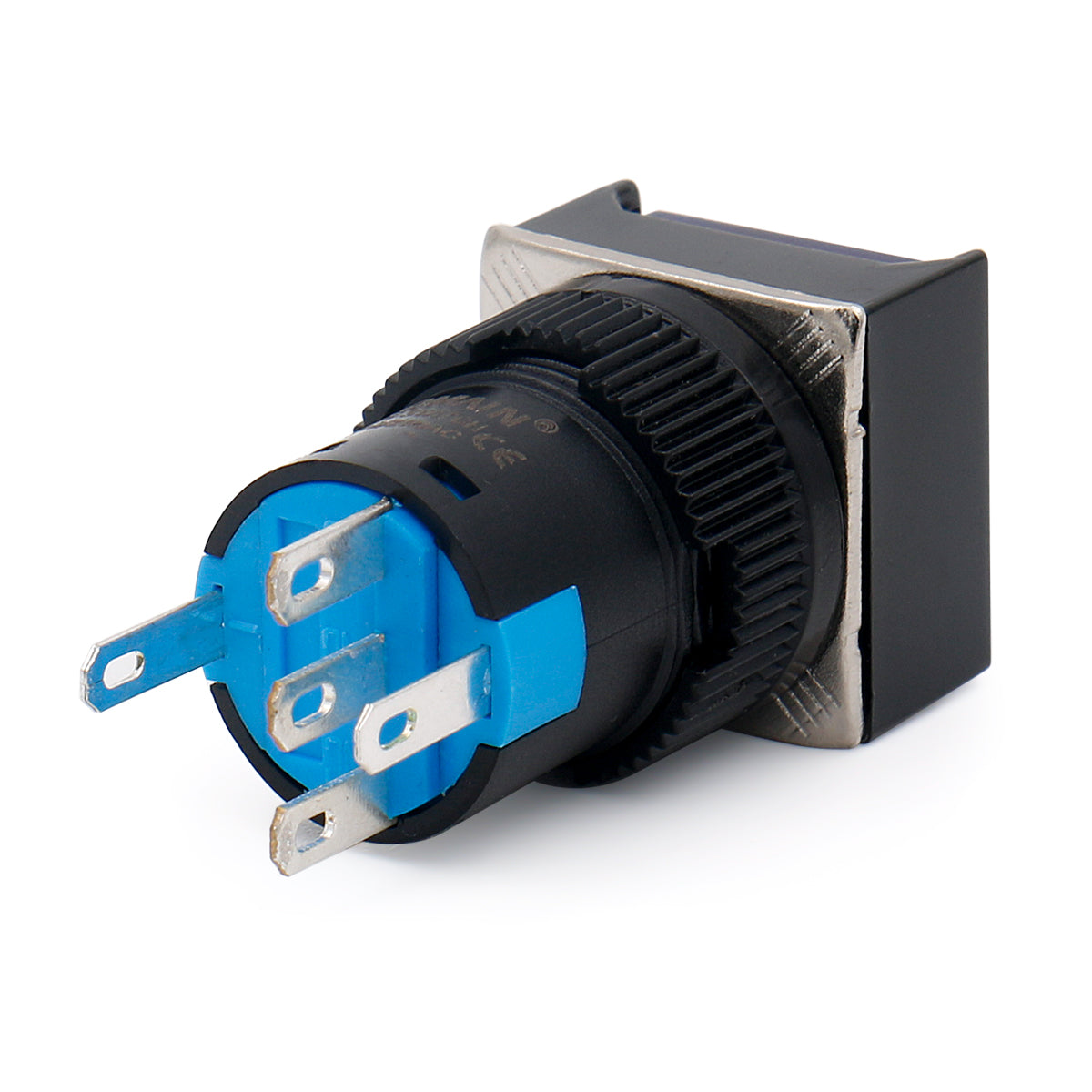 Baomain 16mm Square Latching Push Button Switch Blue LED 12 24 110 220V ...