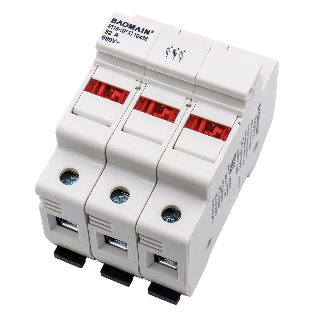 Cylindrical Fuse Holder RT18-32(X) 10*38mm Fuse Base 3 Pole UL – BAOMAIN