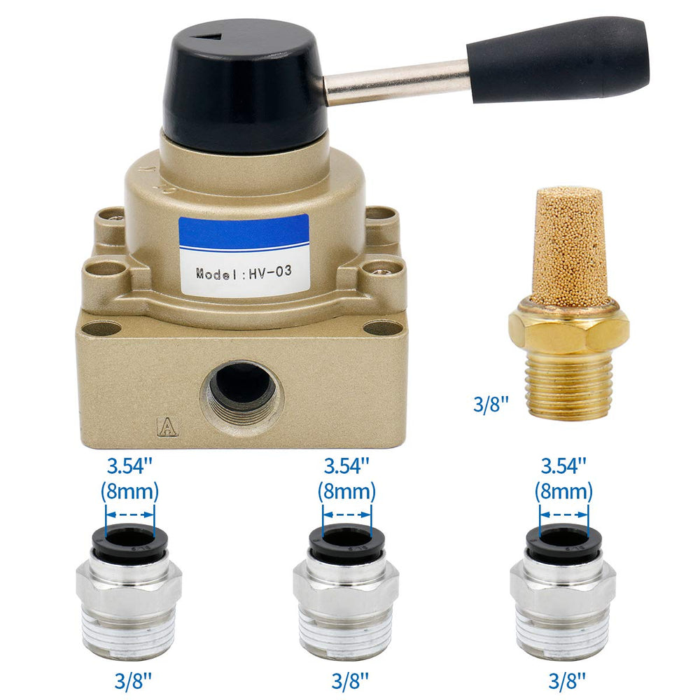 Rotary Lever Hand Valve HV-03 PT3/8 3 Position 4 Way Flow Control