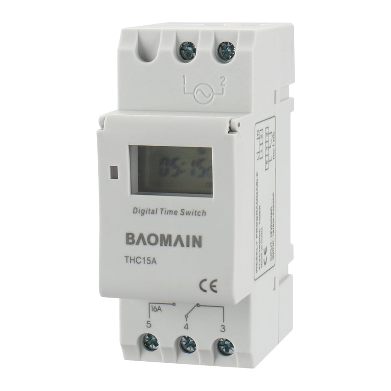 Baomain THC15A Programmable Timer Relay – 16A SPST, Digital LCD, Daily ...